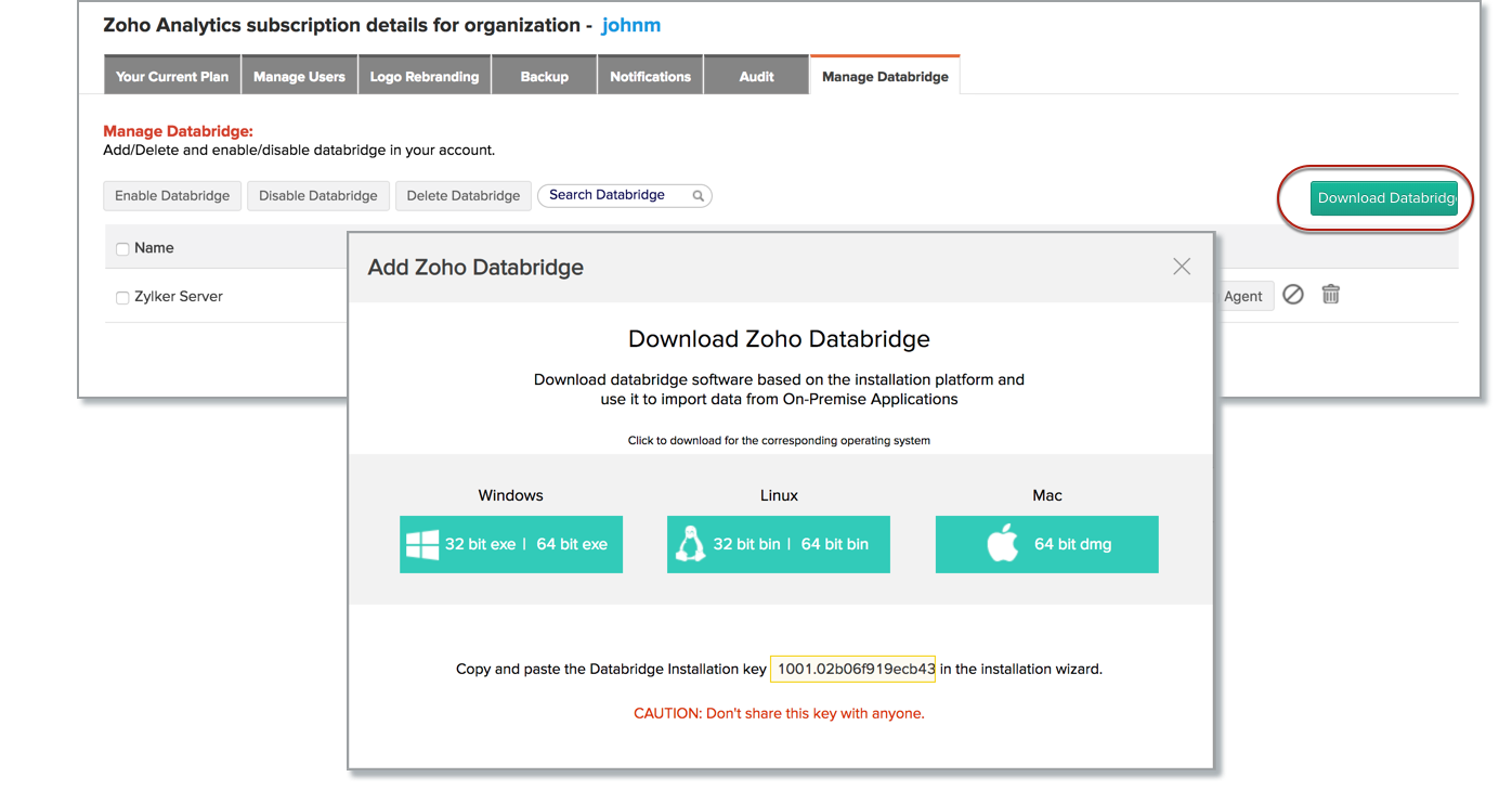 All Installations Will Be Listed In The Manage Databridge Tab Of The Account Setup Page 