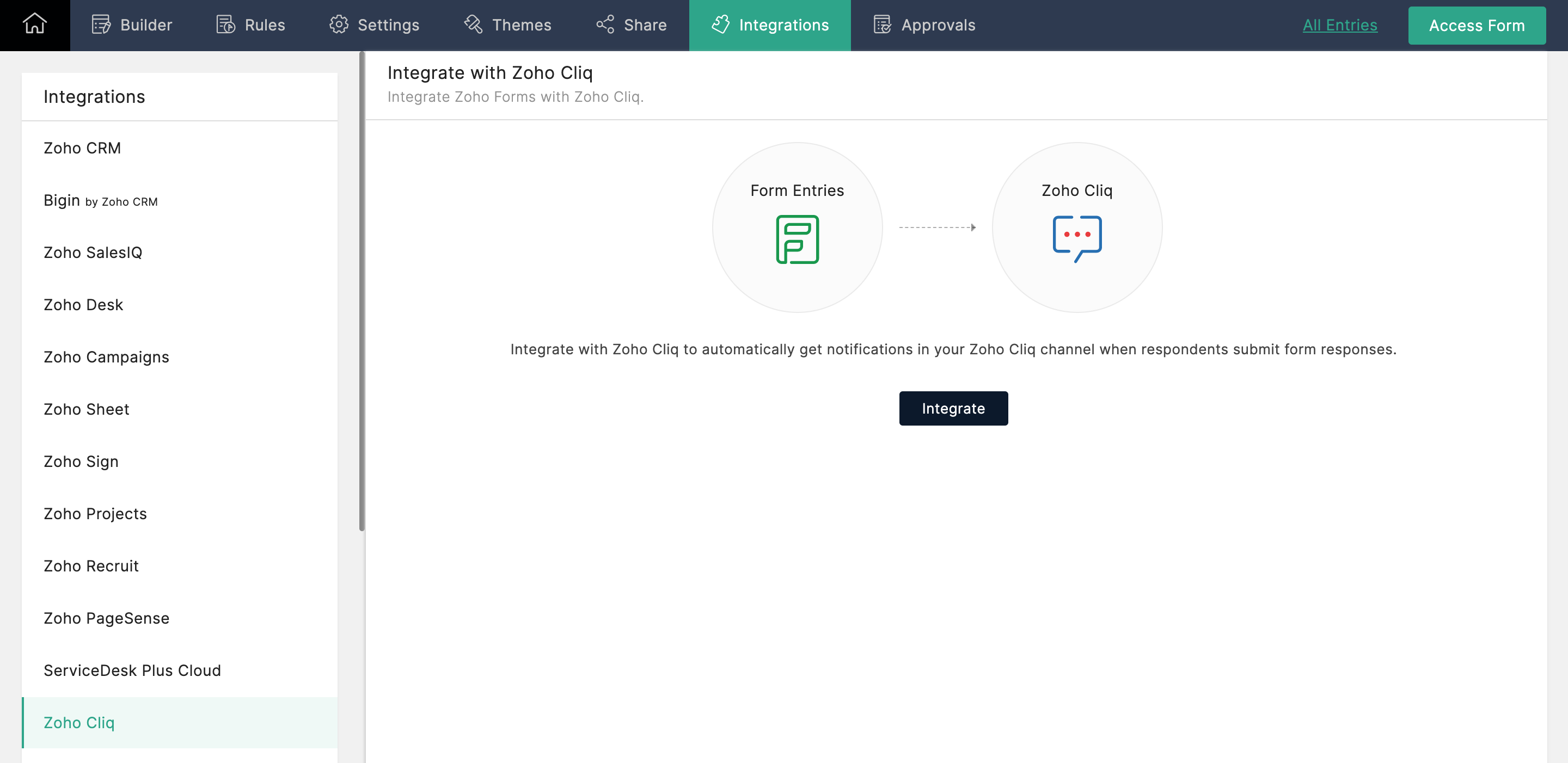 Zoho Cliq Integration | Zoho Forms - User Guide Zoho Cliq Integration | Zoho Forms - User Guide