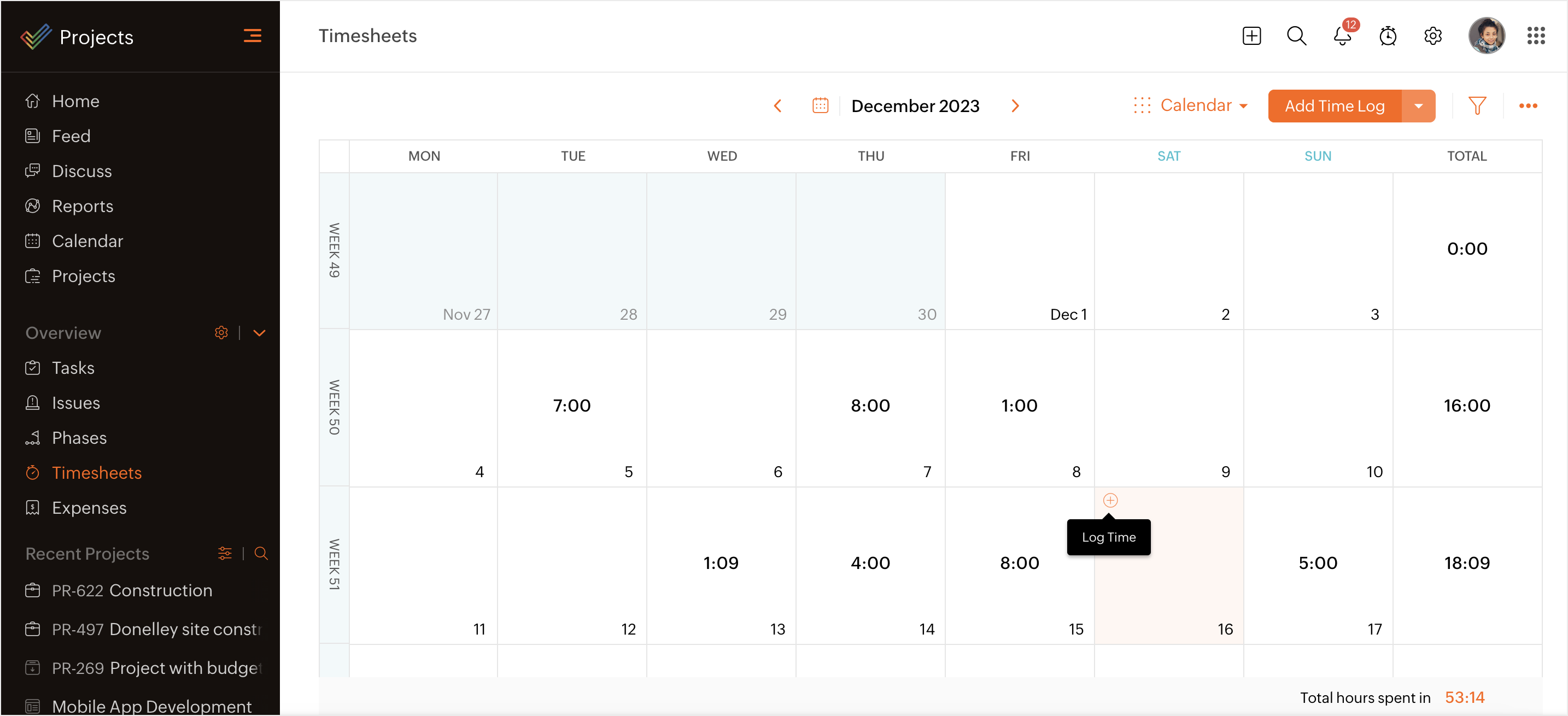 Timesheet Calendar View | Online Help | Zoho Projects Timesheet Calendar View | Online Help | Zoho Projects