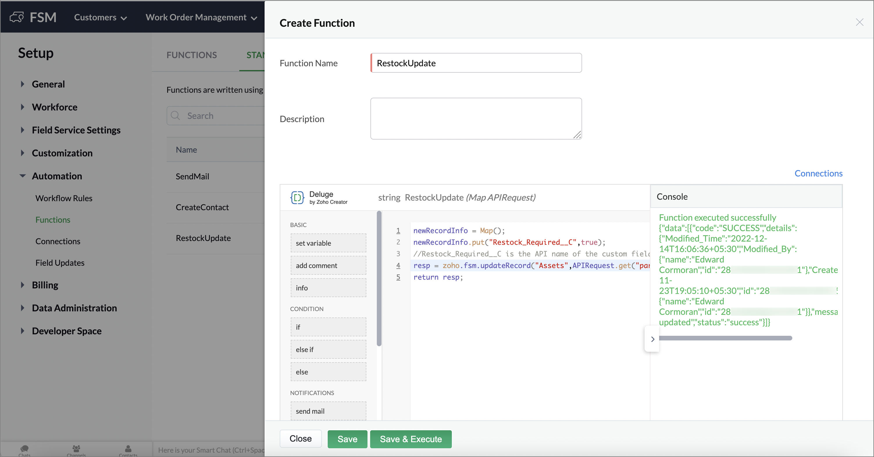Zoho Fsm Standalone Functions