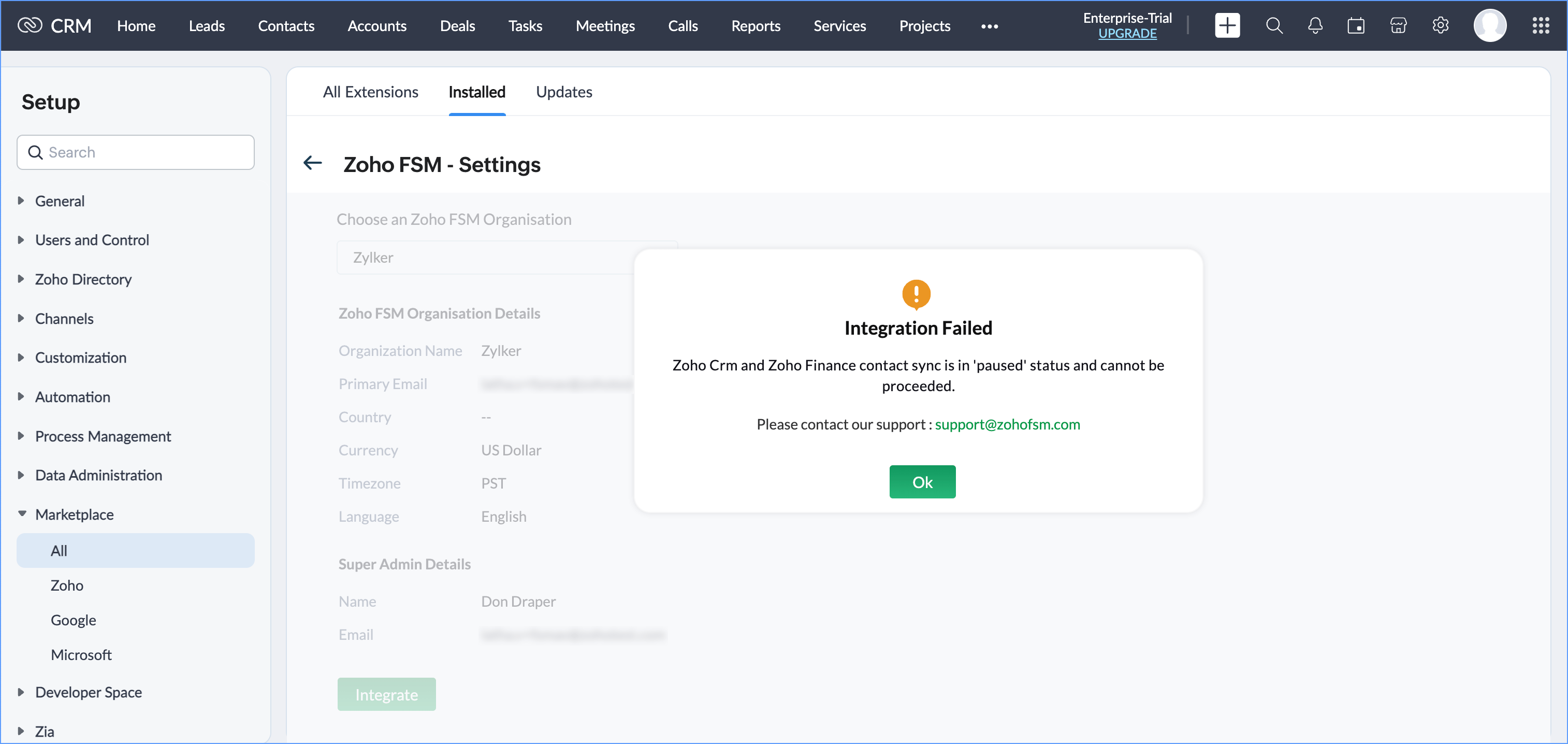 Zoho FSM | Handling Error Scenarios For Zoho FSM Extension for Zoho CRM Zoho FSM | Handling Error Scenarios For Zoho FSM Extension for Zoho CRM