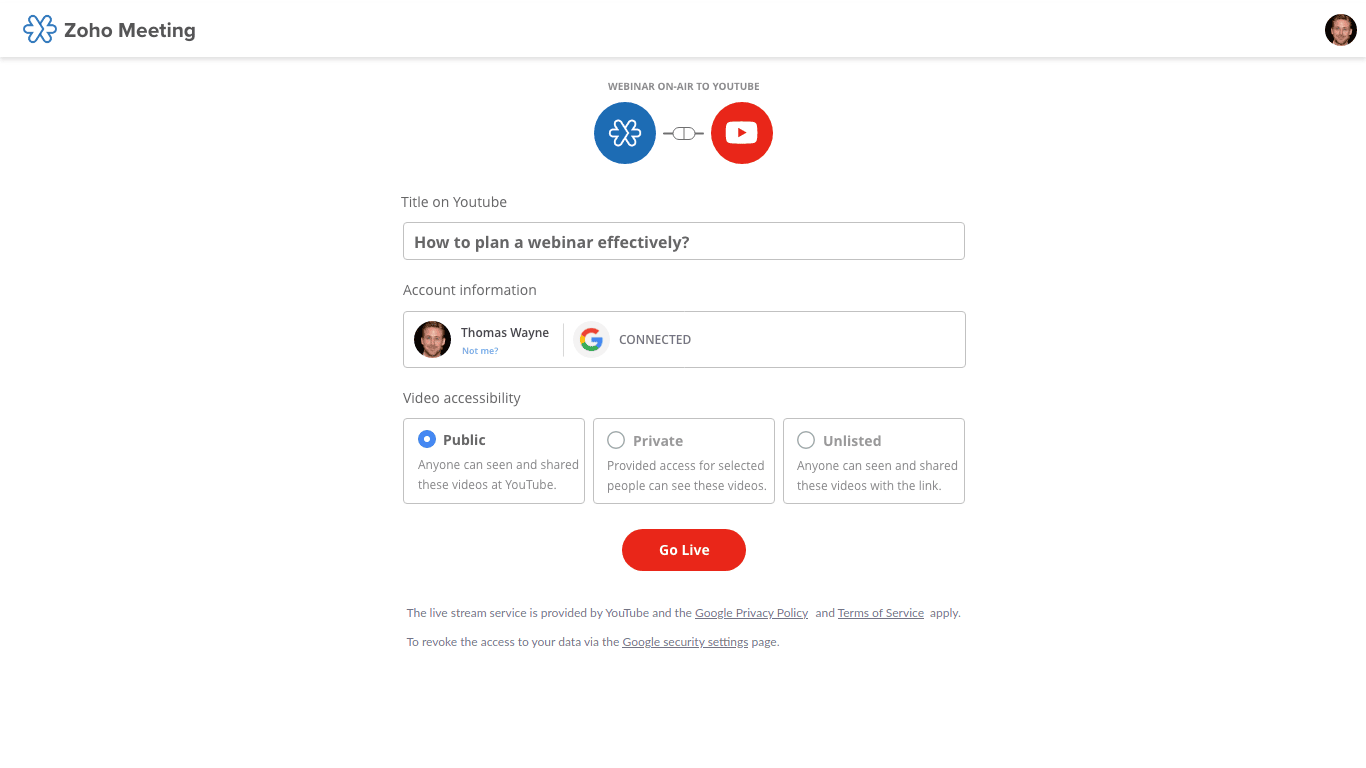 Click the Go Live button. The progress bar will let you know that your session is being prepared ...