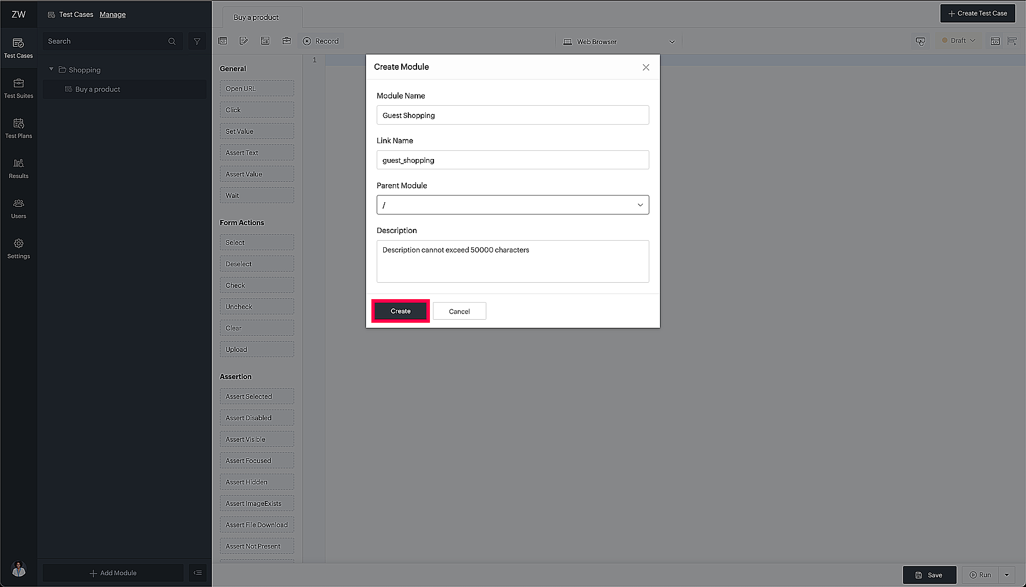 Test Case Actions | Zoho QEngine Help