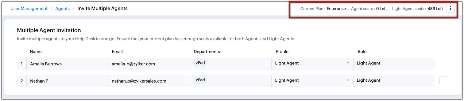 Click the + icon to add more agents.