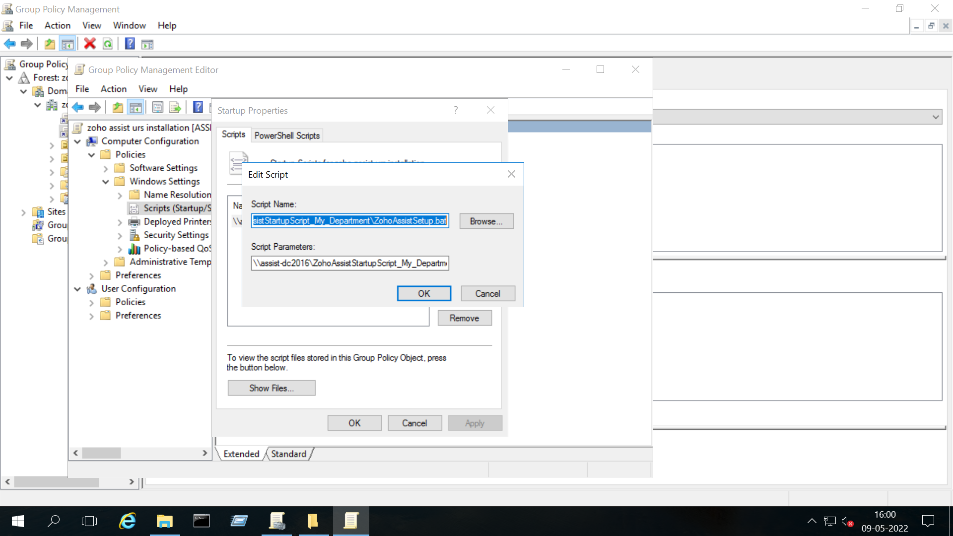 Once the startup script is configured in the domain controller,