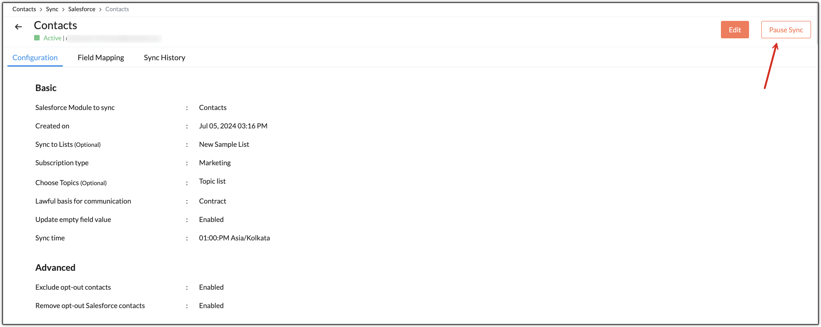 You can click on Resume Sync button to resume the sync.