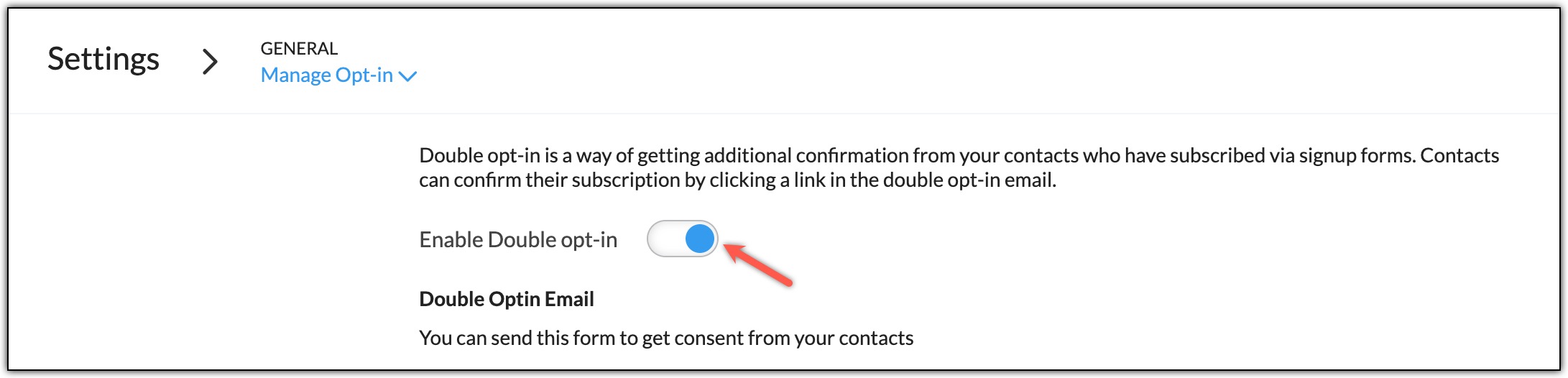 Enable double opt-in toggle