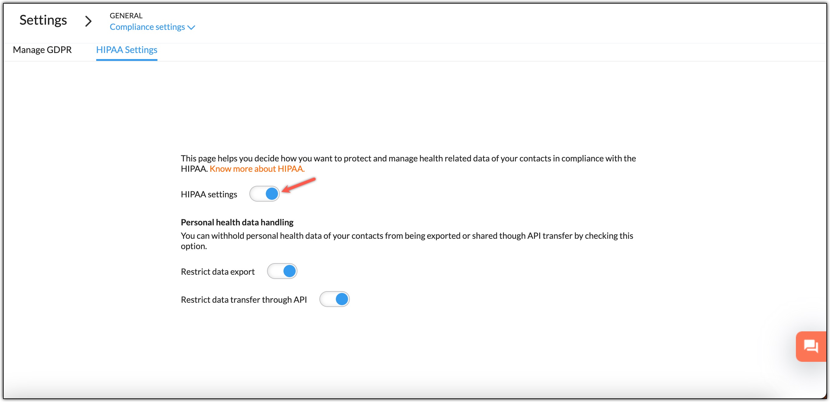 Disable HIPAA compliance