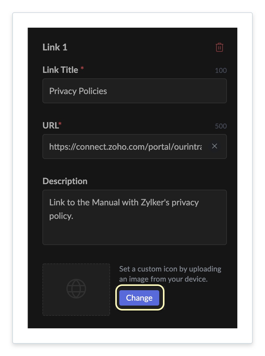 You can also add a custom icon specific to the link. To do this, click Change next to the icon ...