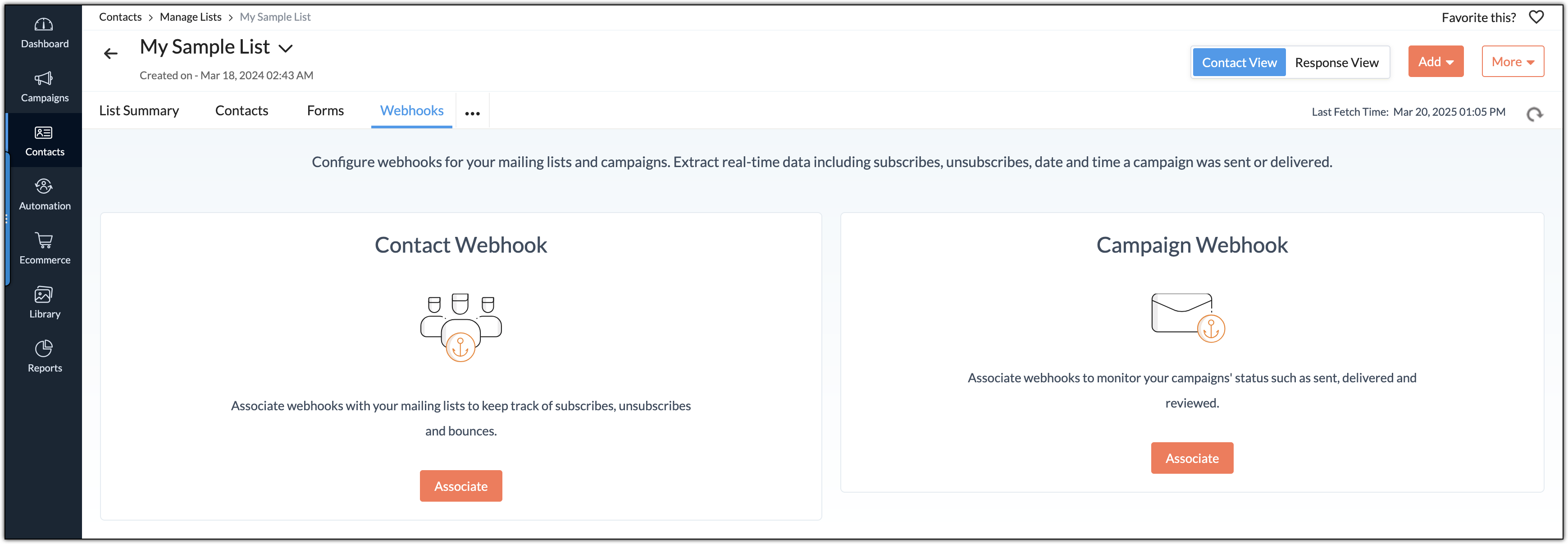 In the Associate Webhook pop up, enter the following information: