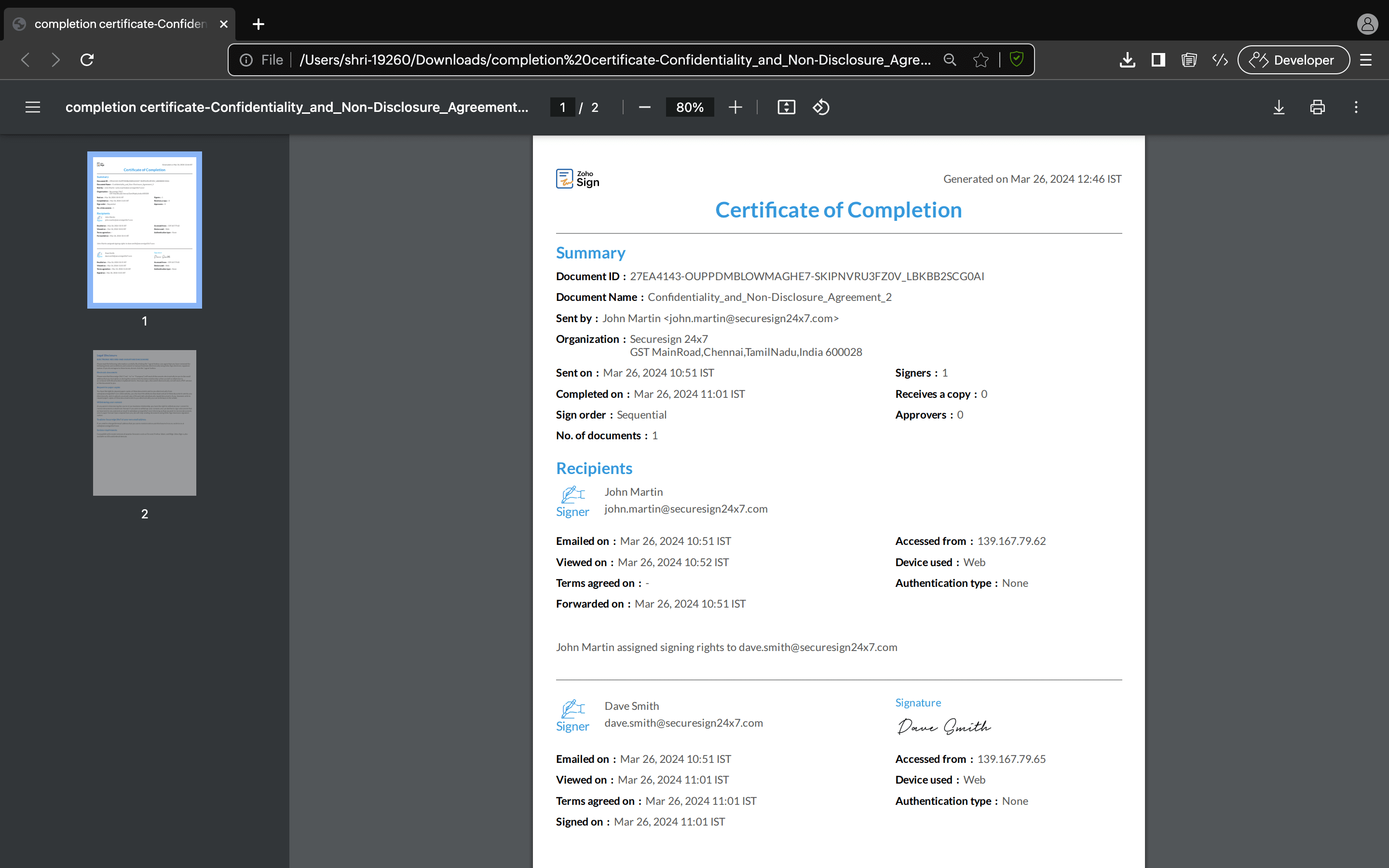 Print and physically sign