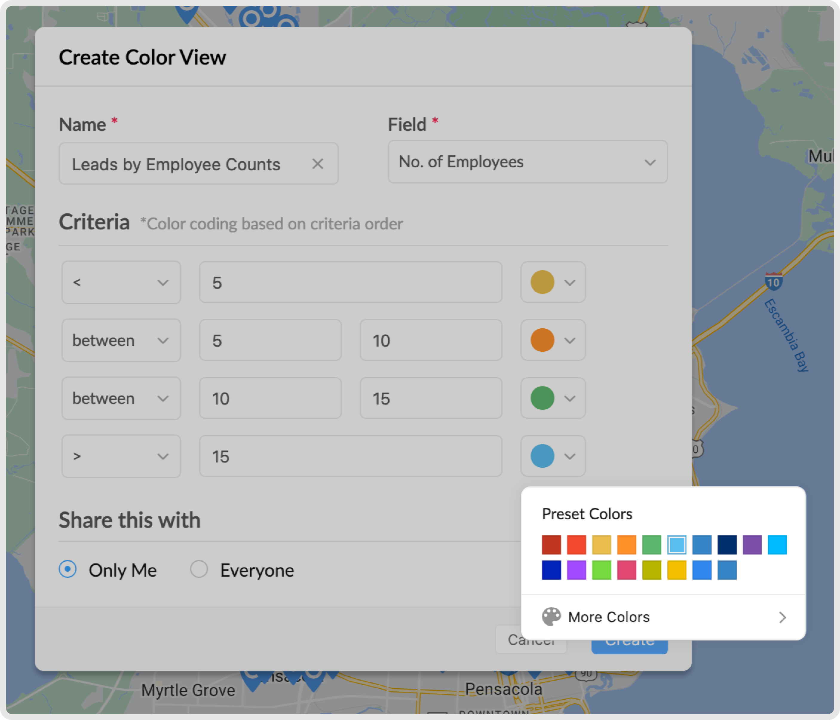 Select the color for the criteria: