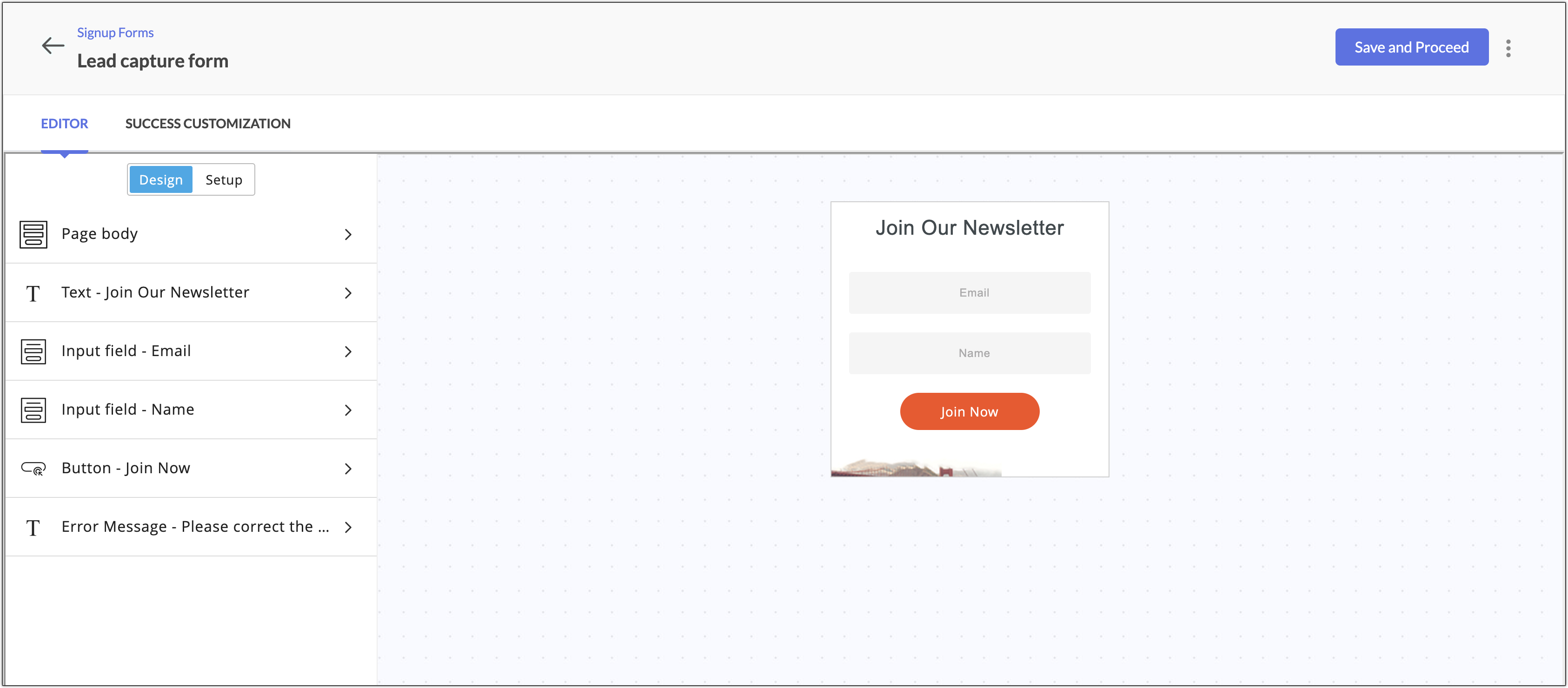 The Setup section inside the Editor tab allows you to map the Name field from the form to First ...