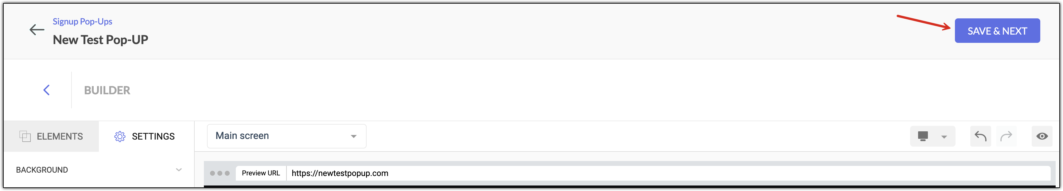 Configuration Actions in Pop-Up