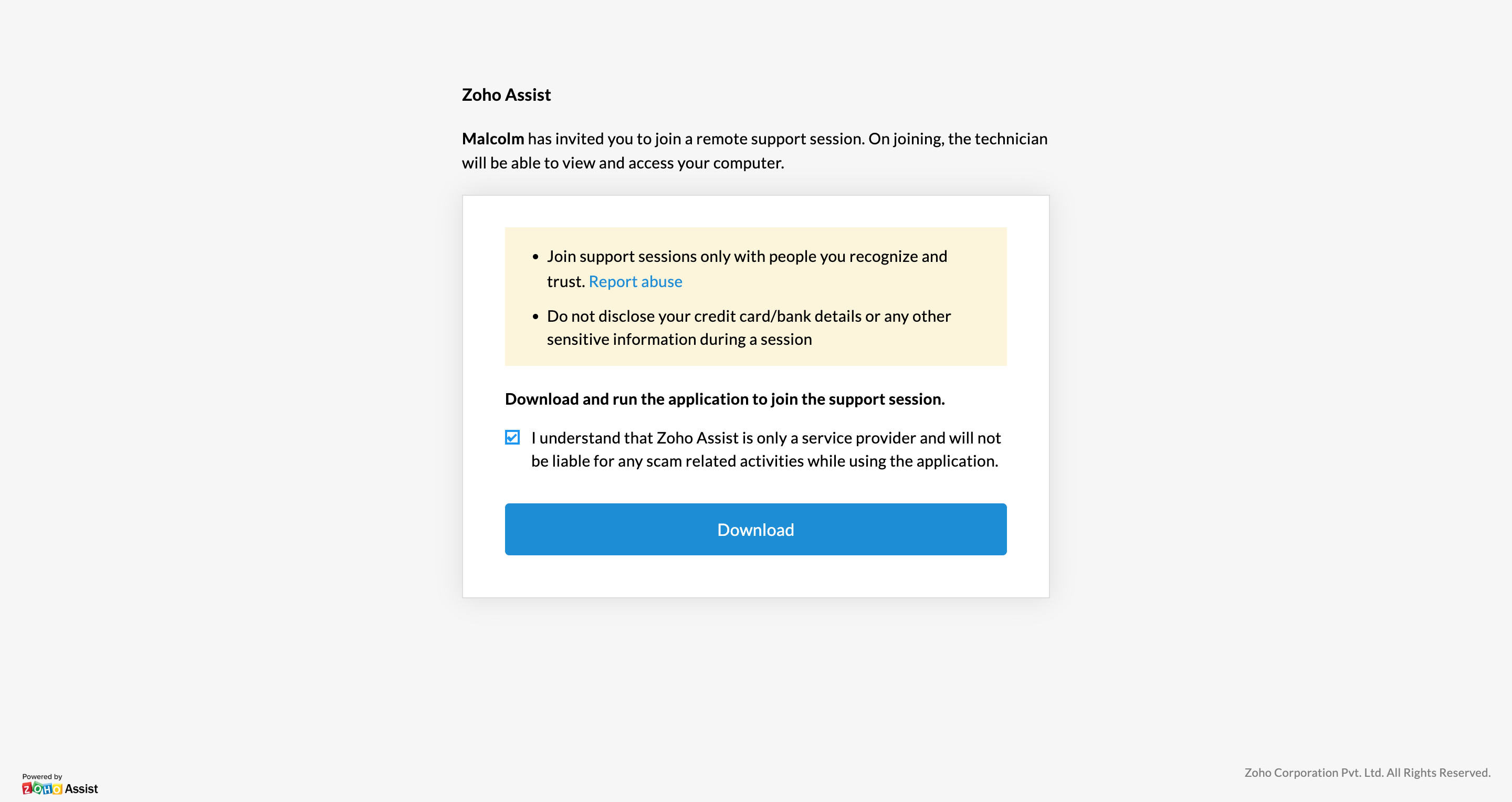 4. Double click on ZA_Connect.exe to join the remote support session ...