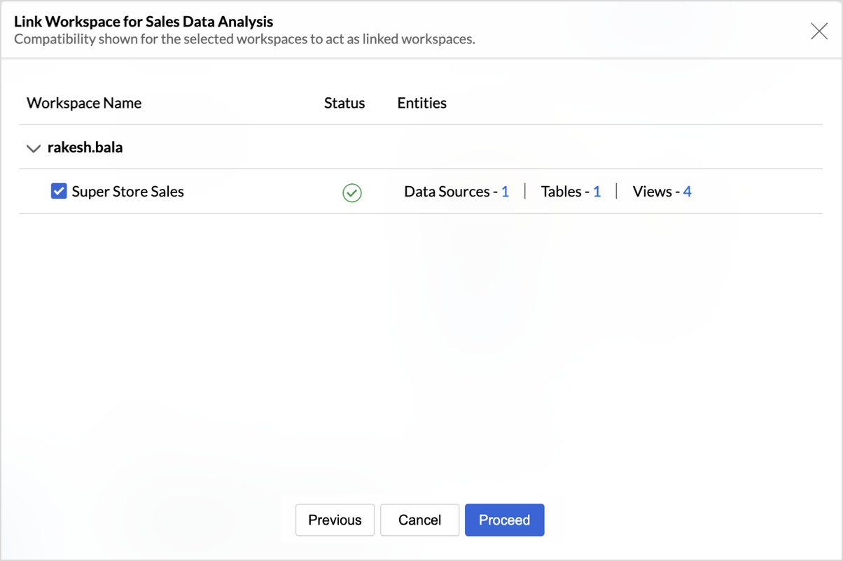 If compatible, click Proceed to create the linked workspaces.