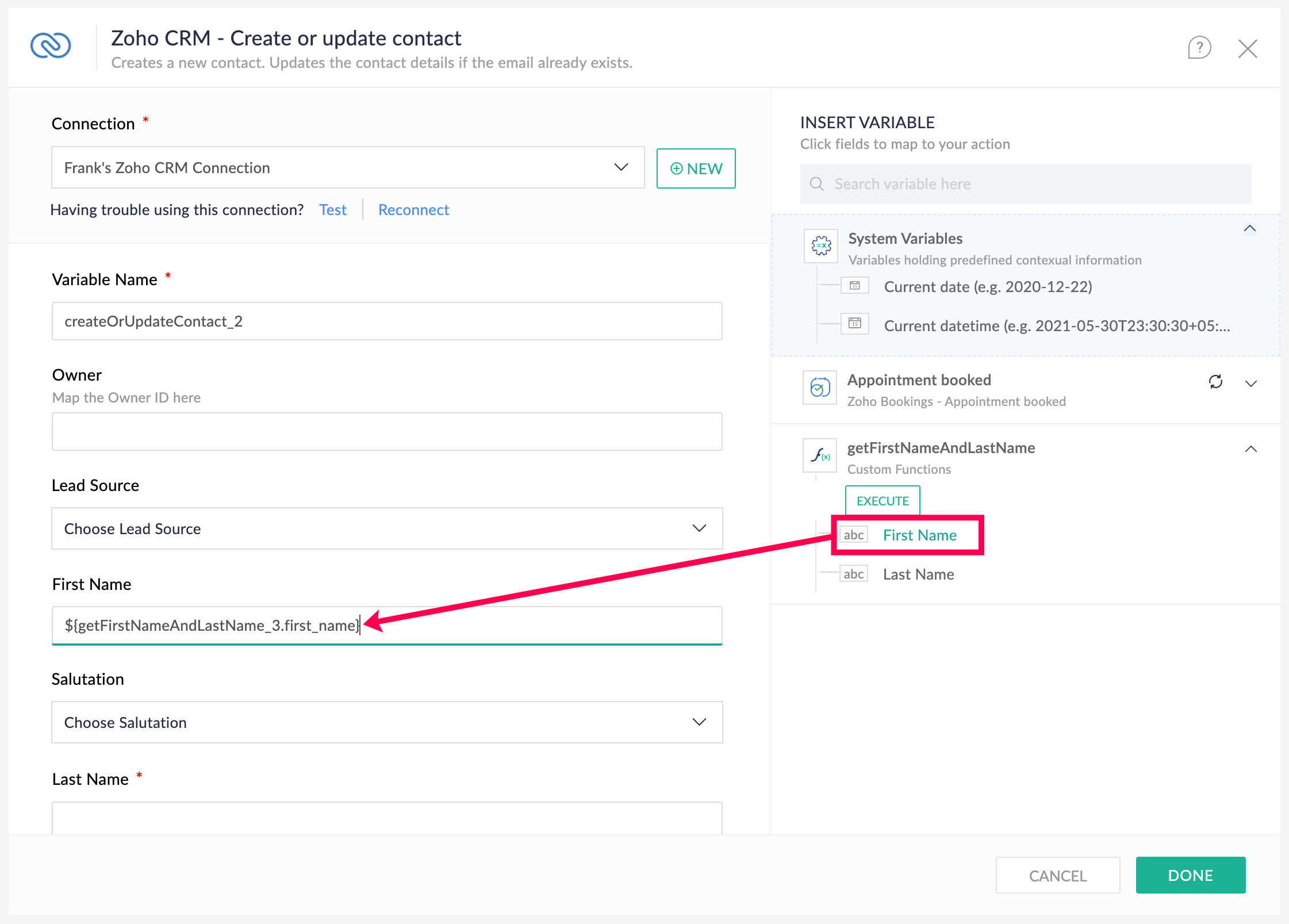 Mapping variables to mandatory fields