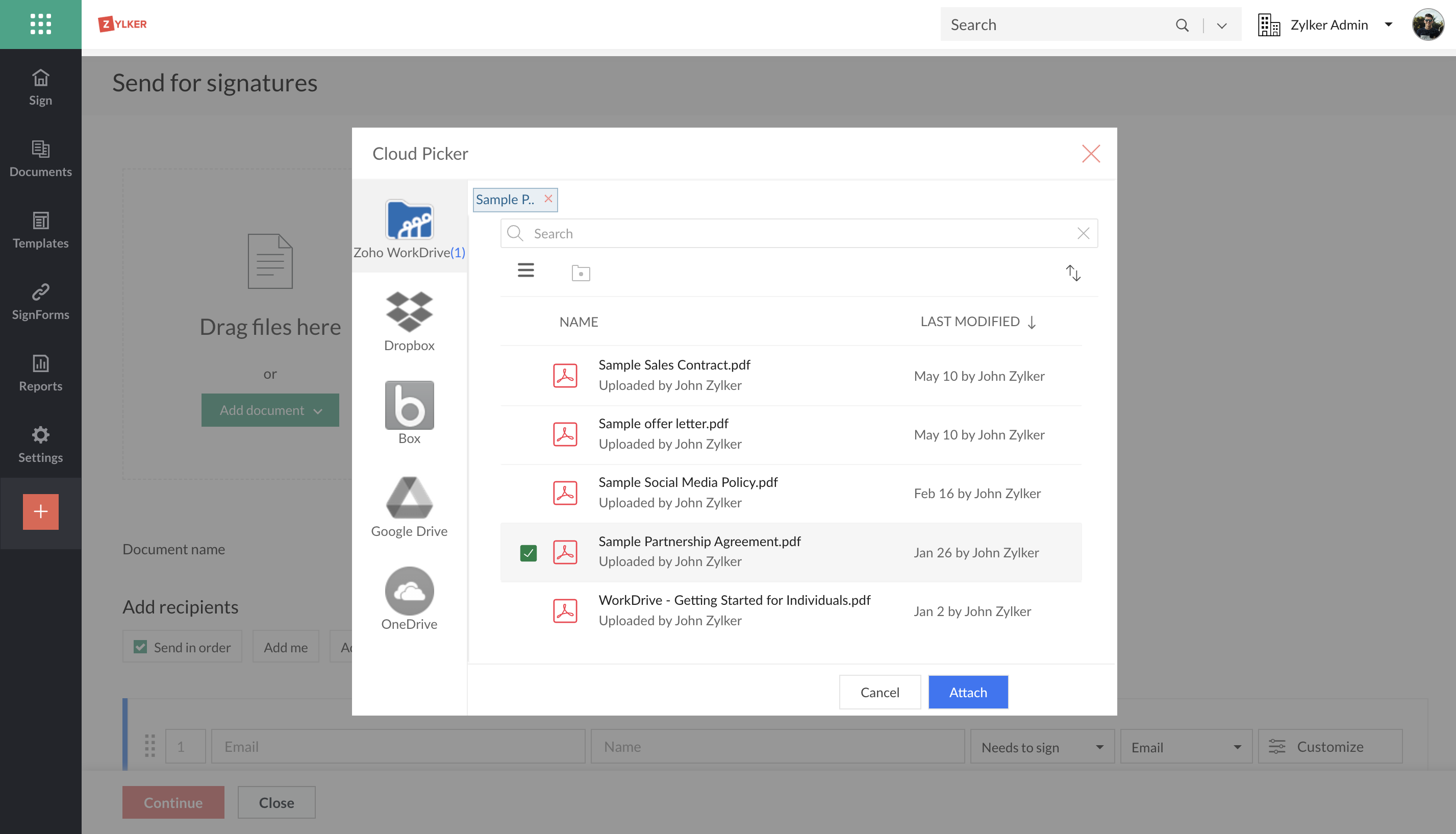 Import predefined document templates from your Zoho Sign account by ...