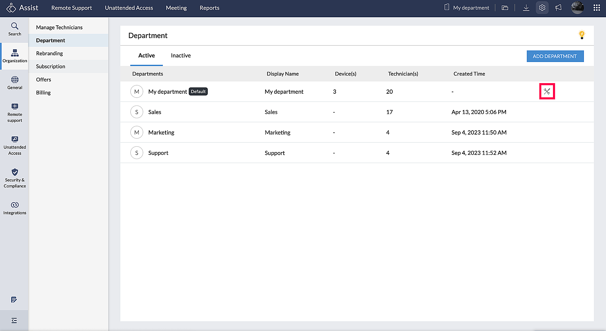 In the case of an existing department, the Department Admin can be assigned b y editing the ...
