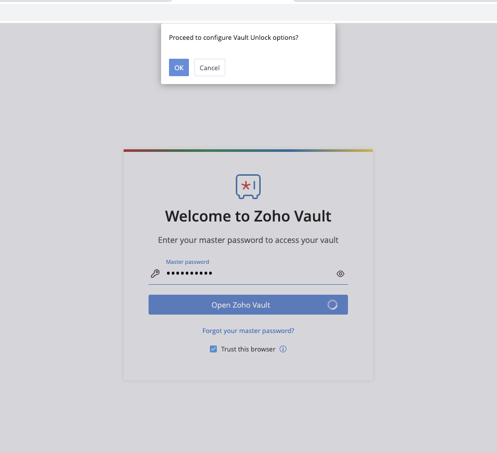 On the Unlock Vault settings page, enable Zoho OneAuth Mobile App.