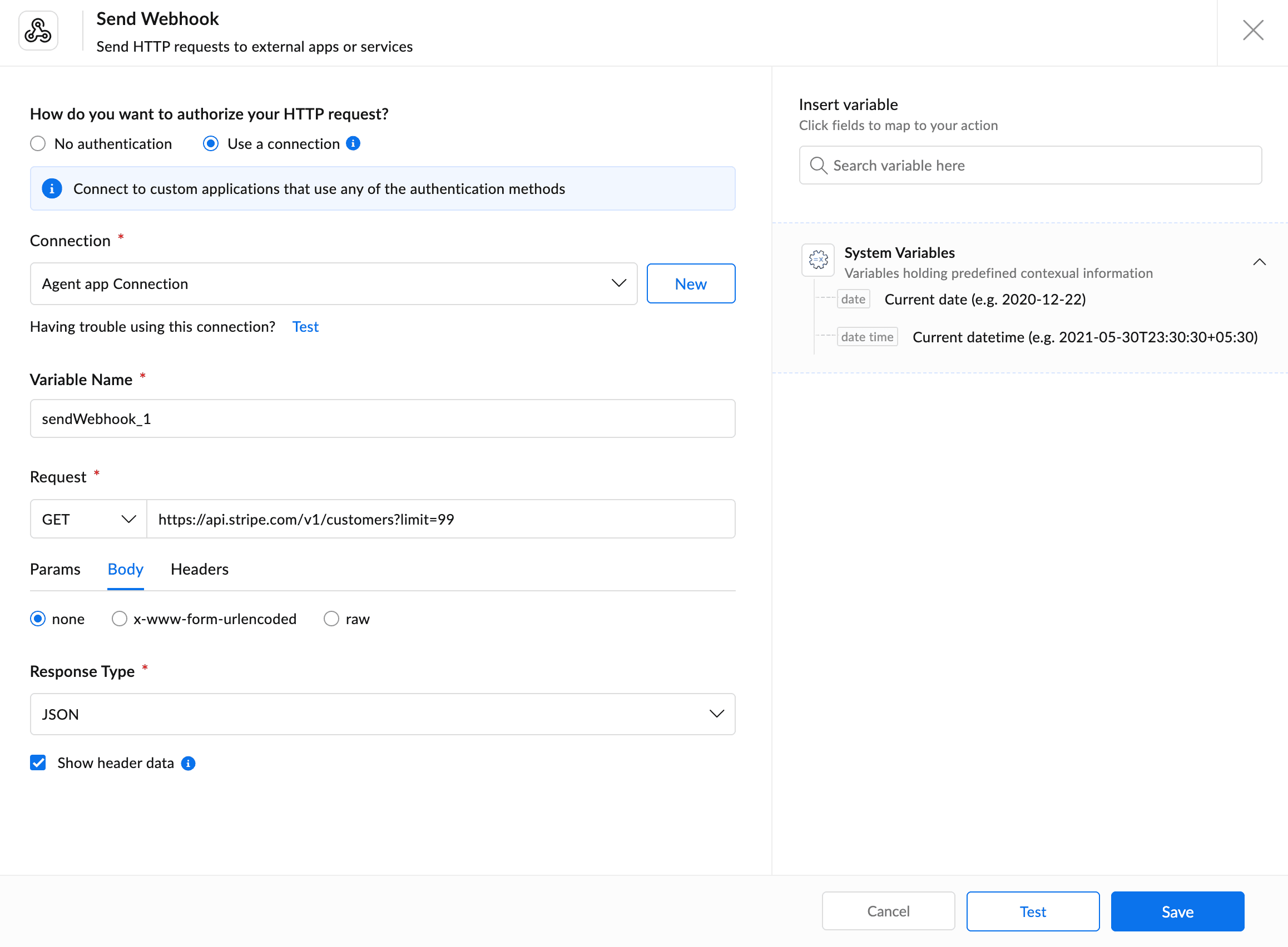 Select a request method(GET/PUT/POST/PATCH/DELETE) from the Request dropdown and enter the HTTP ...