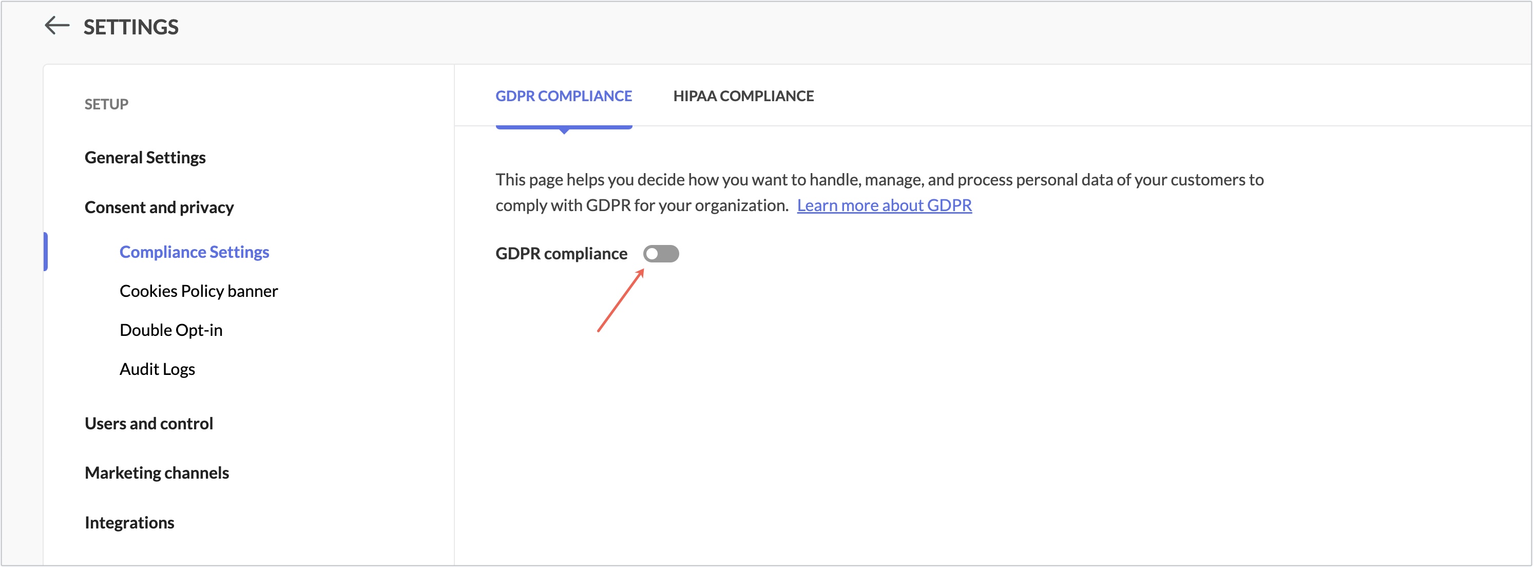 enable GDPR settings