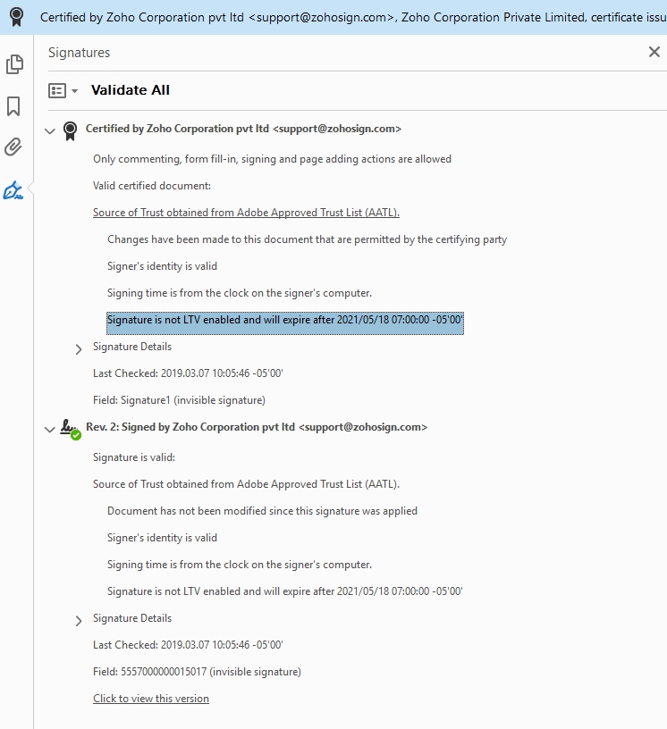 Signature Is Not Ltv Enabled And Sign Certificate 