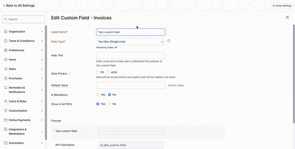 Books Add Custom Field Below Table 